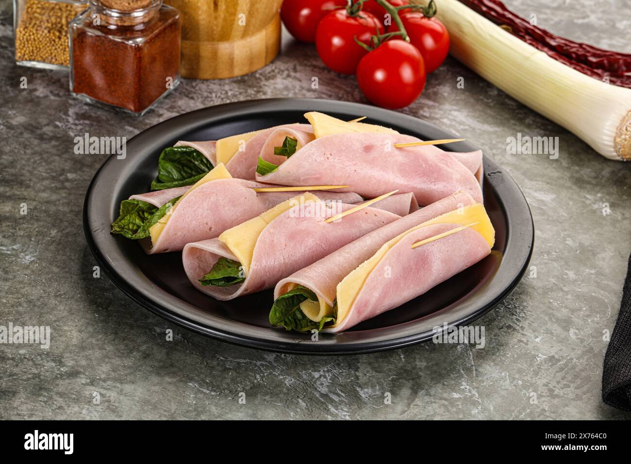 Roll with ham and cheese snack Stock Photo - Alamy