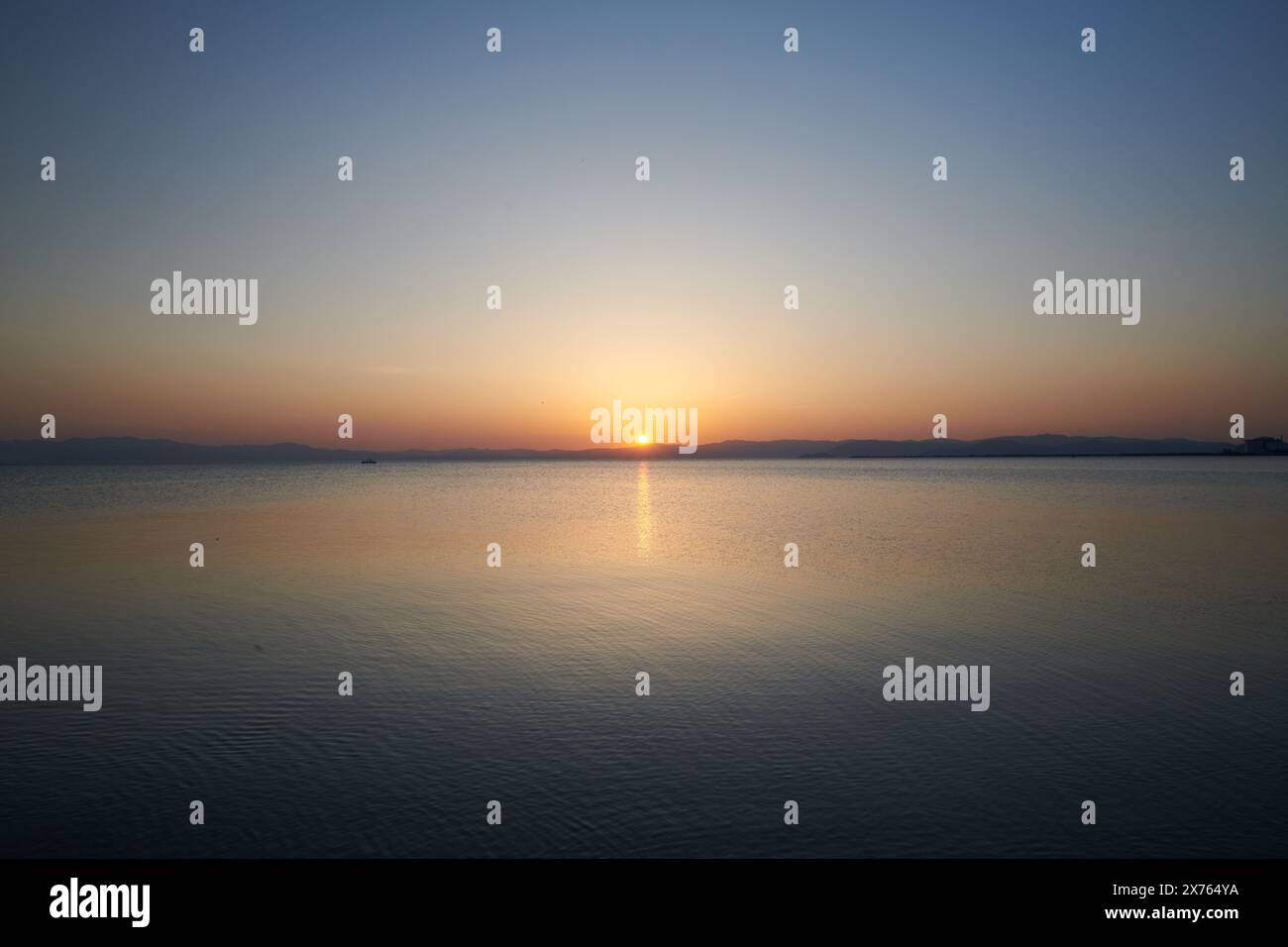Stunning sunset over Lake Biwa in central Japan in spring Stock Photo ...