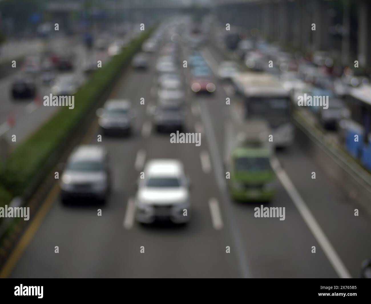 Defocused car traffic jam of a street road for background Stock Photo ...