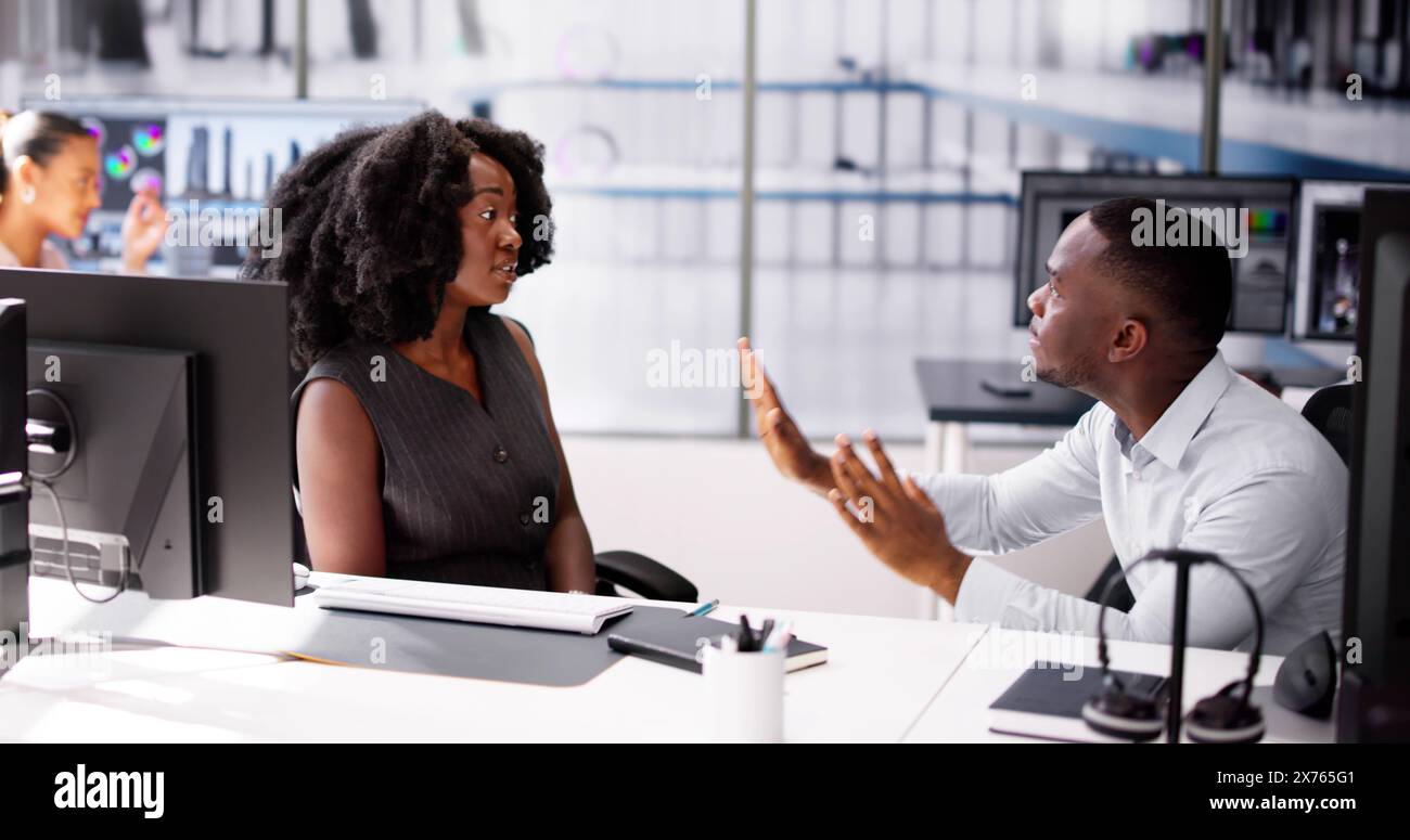 Office Meeting Conflict Argument. Diverse Team At Workplace Stock Photo ...