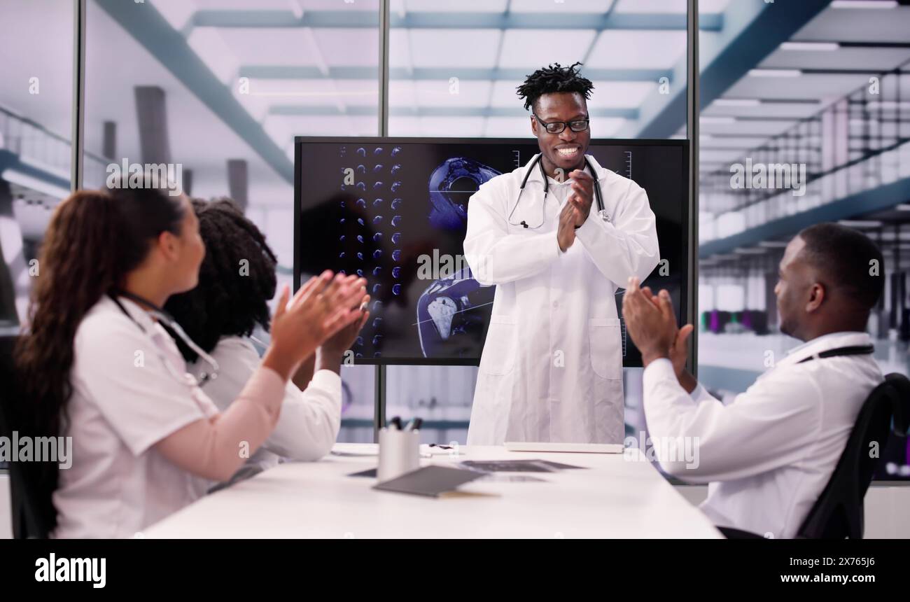 Medical Doctor Training Presentation In Hospital. Team Applause Stock ...