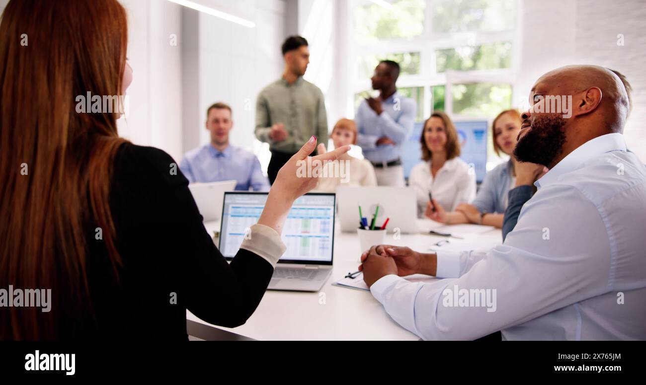 Business People Training In Office. Giving Group Presentation Stock ...
