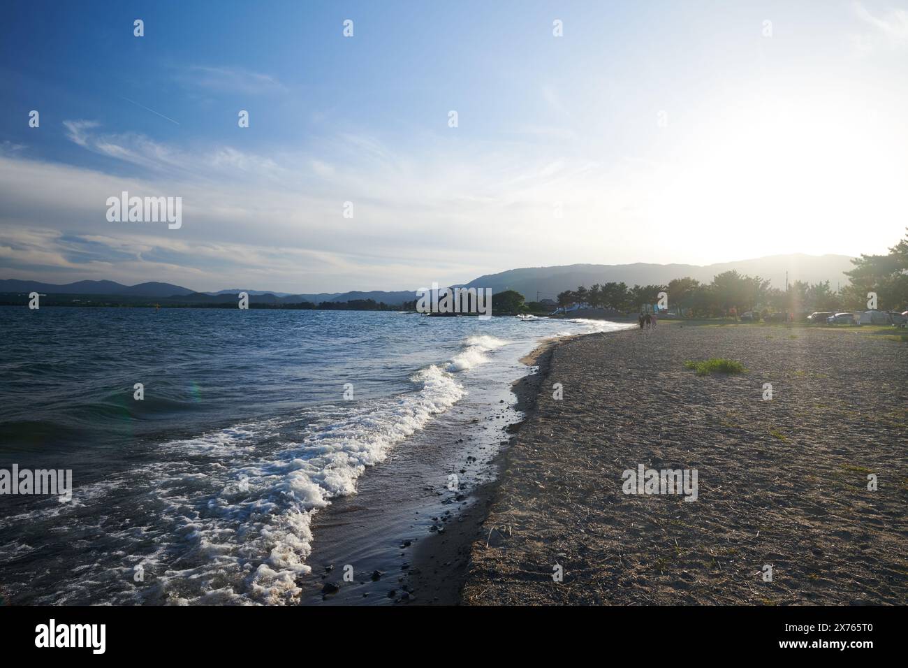 Stunning sunset over Lake Biwa in Japan in spring sunshine Stock Photo ...