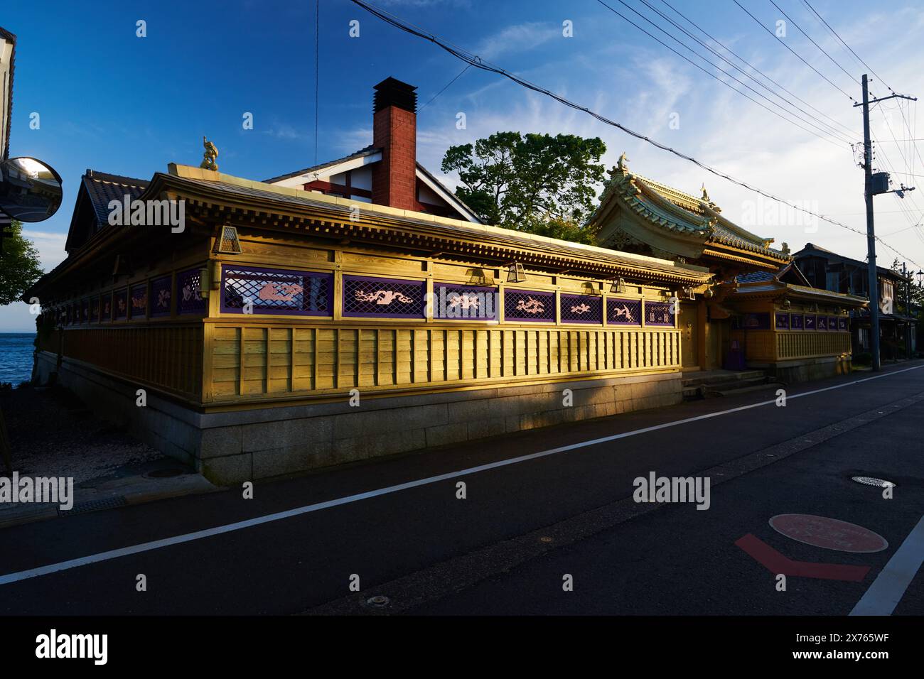 Beautiful gold painted wooden temple along Lake Biwa in central Japan ...