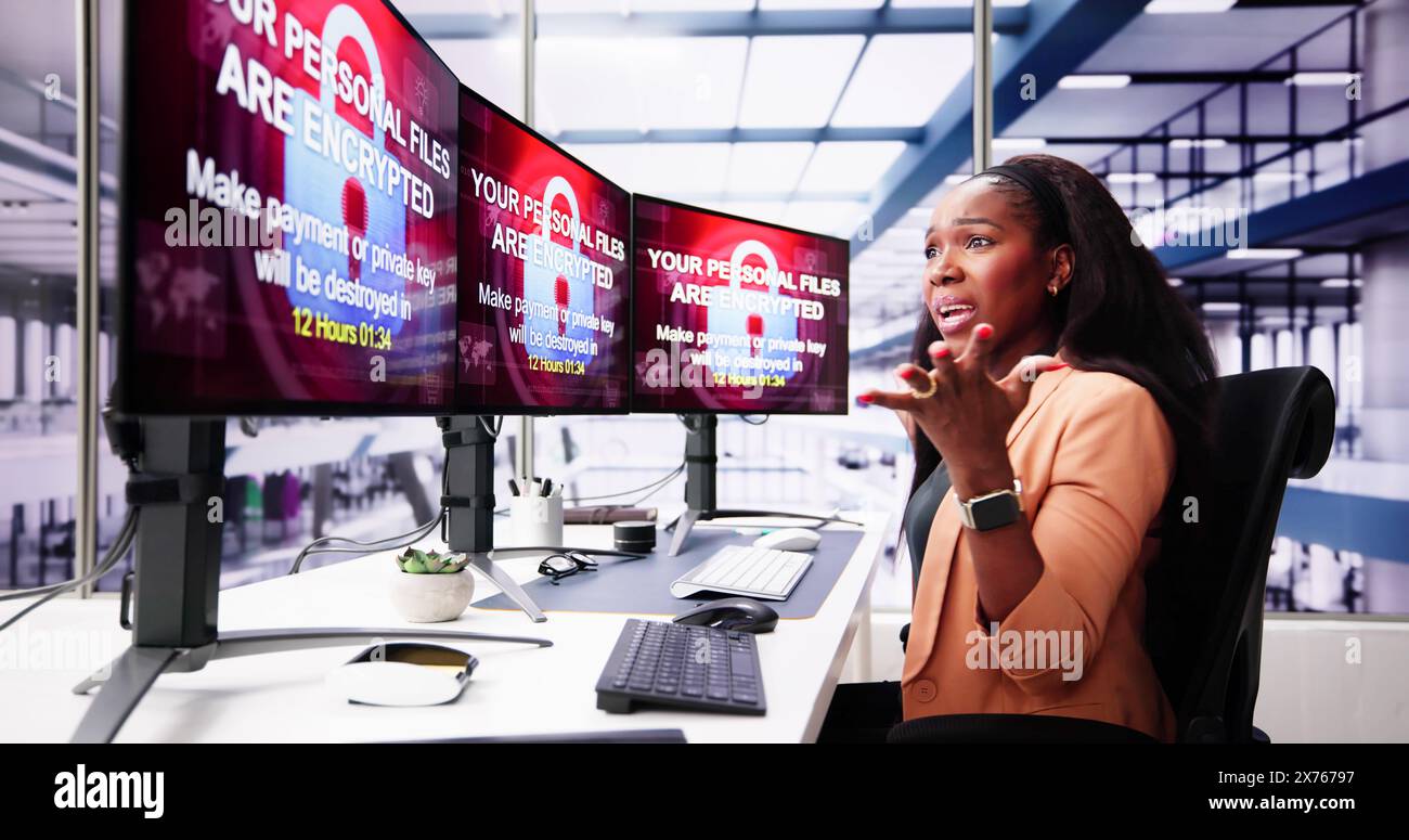 Ransomware Cyber Attack Showing Personal Files Encrypted Screen Stock ...