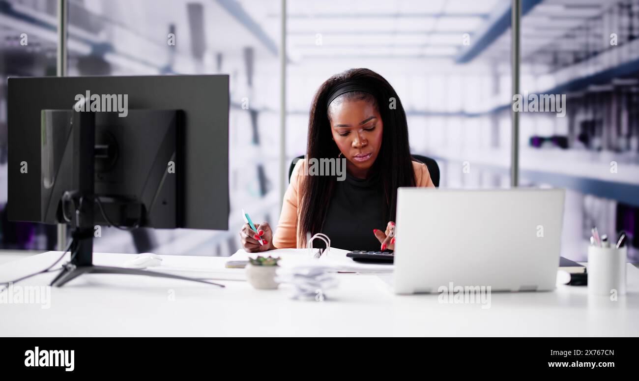 Accountant Women At Desk Using Calculator For Accounting Stock Photo ...