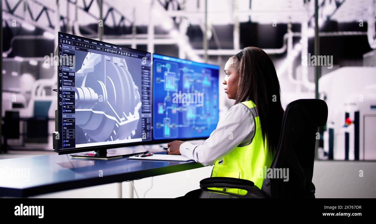 Engineer Doing 3D CAD Model Design On Computer At Factory Stock Photo - Alamy