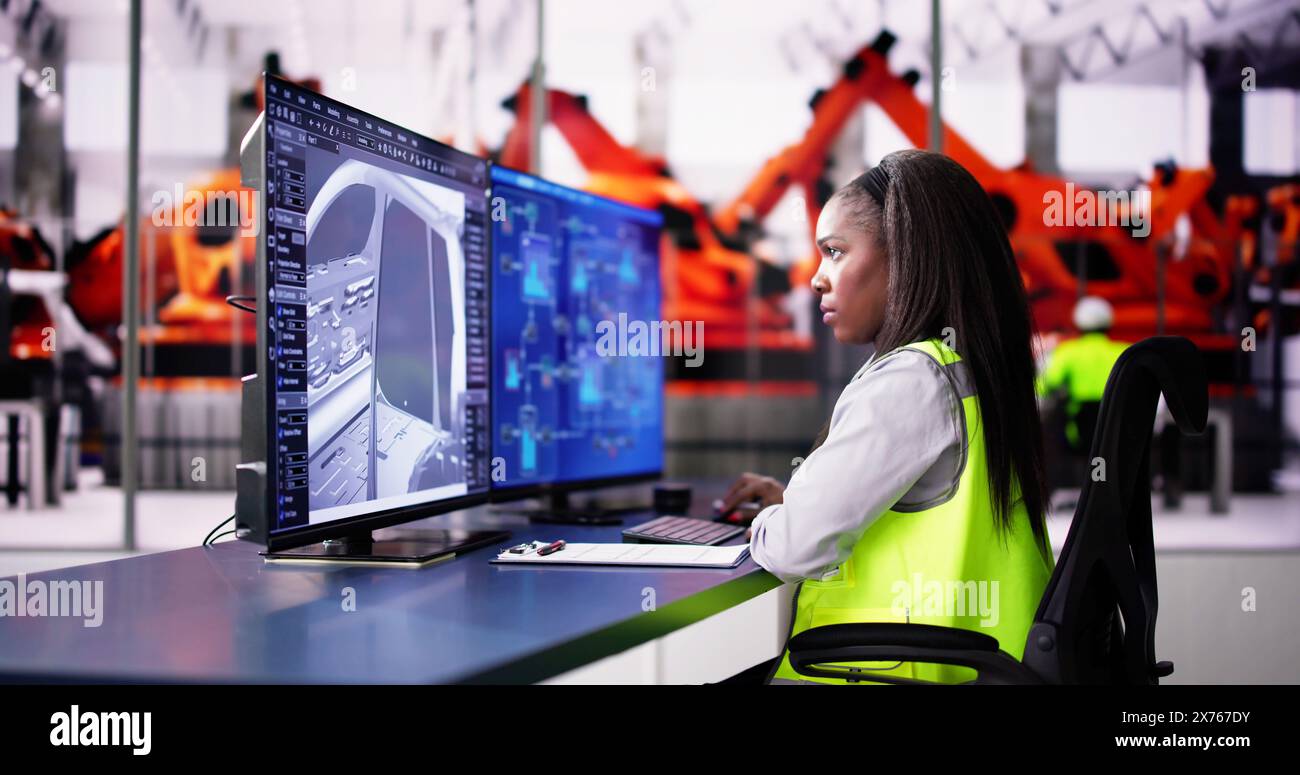 Industry Engineer Using Desktop PC Computer With CAD Software Stock ...