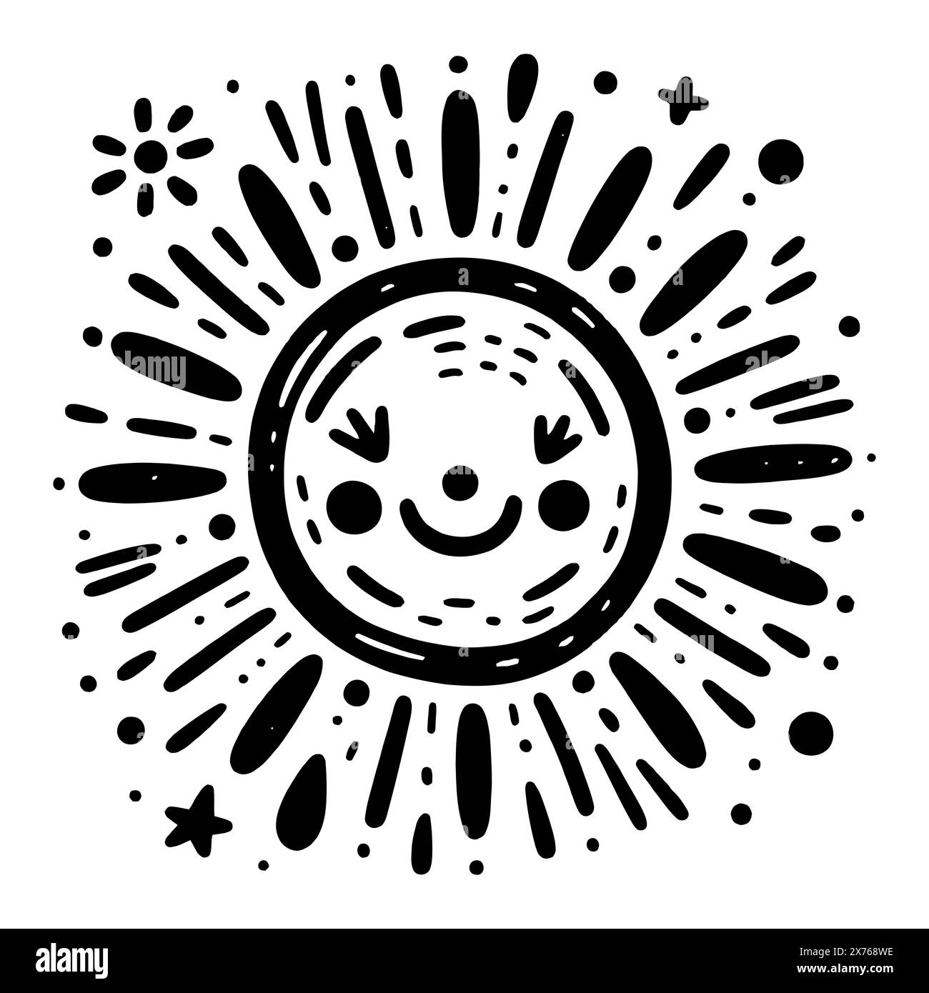 Sun symbol. Childlike drawing of sun. Abstract cute drawing of sun ...