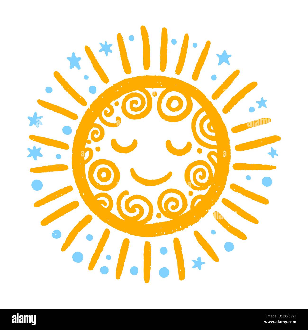 Sun symbol. Childlike drawing of sun. Abstract cute drawing of sun ...