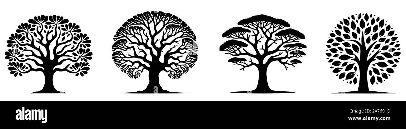 Tree logo design. Set of isolated tree icons. Black tree symbol with ...