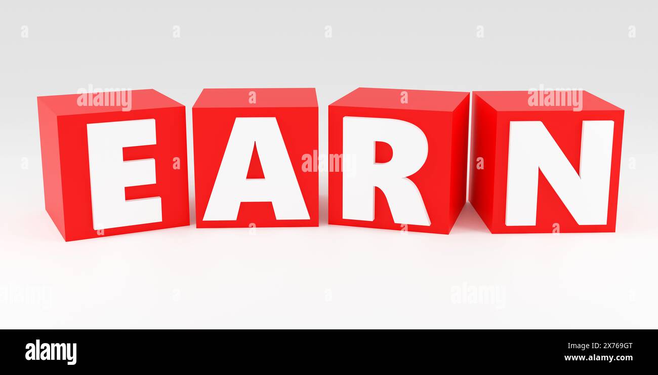 Luxury red sign earn with red boxes on grey podium, soft light, smooth ...