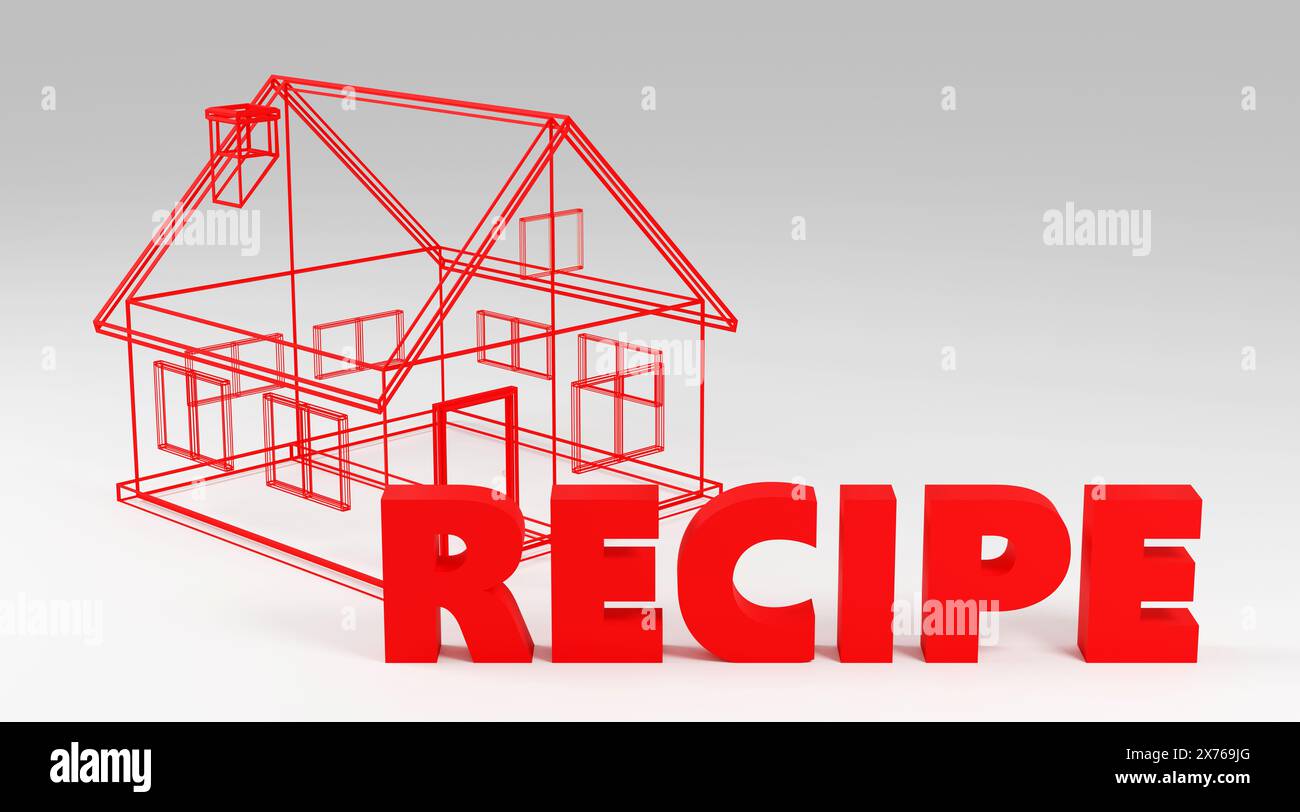 Red cubes sign Recipe, soft light, front view 3d rendered illustration ...