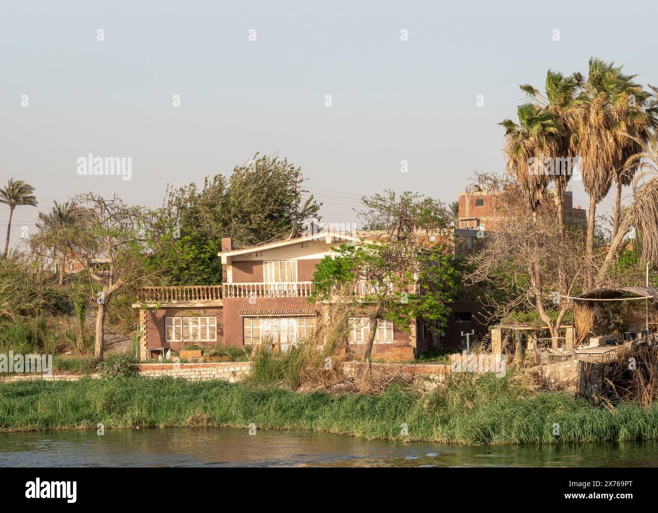 Modern properties on Section of Nile river bank, Egypt Stock Photo - Alamy