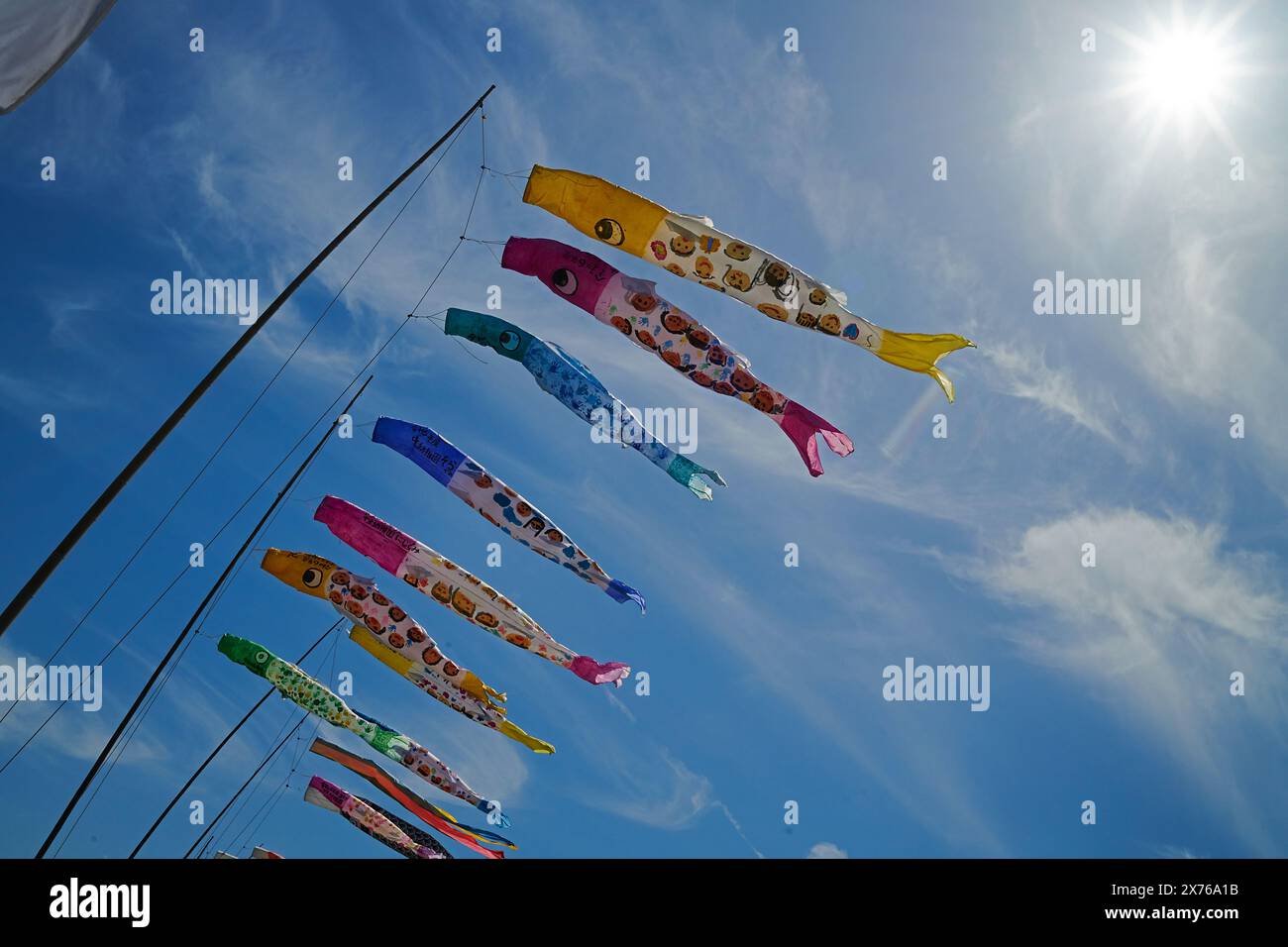Koinobori carp streamers in the wind during Golden Week in Japan Stock ...