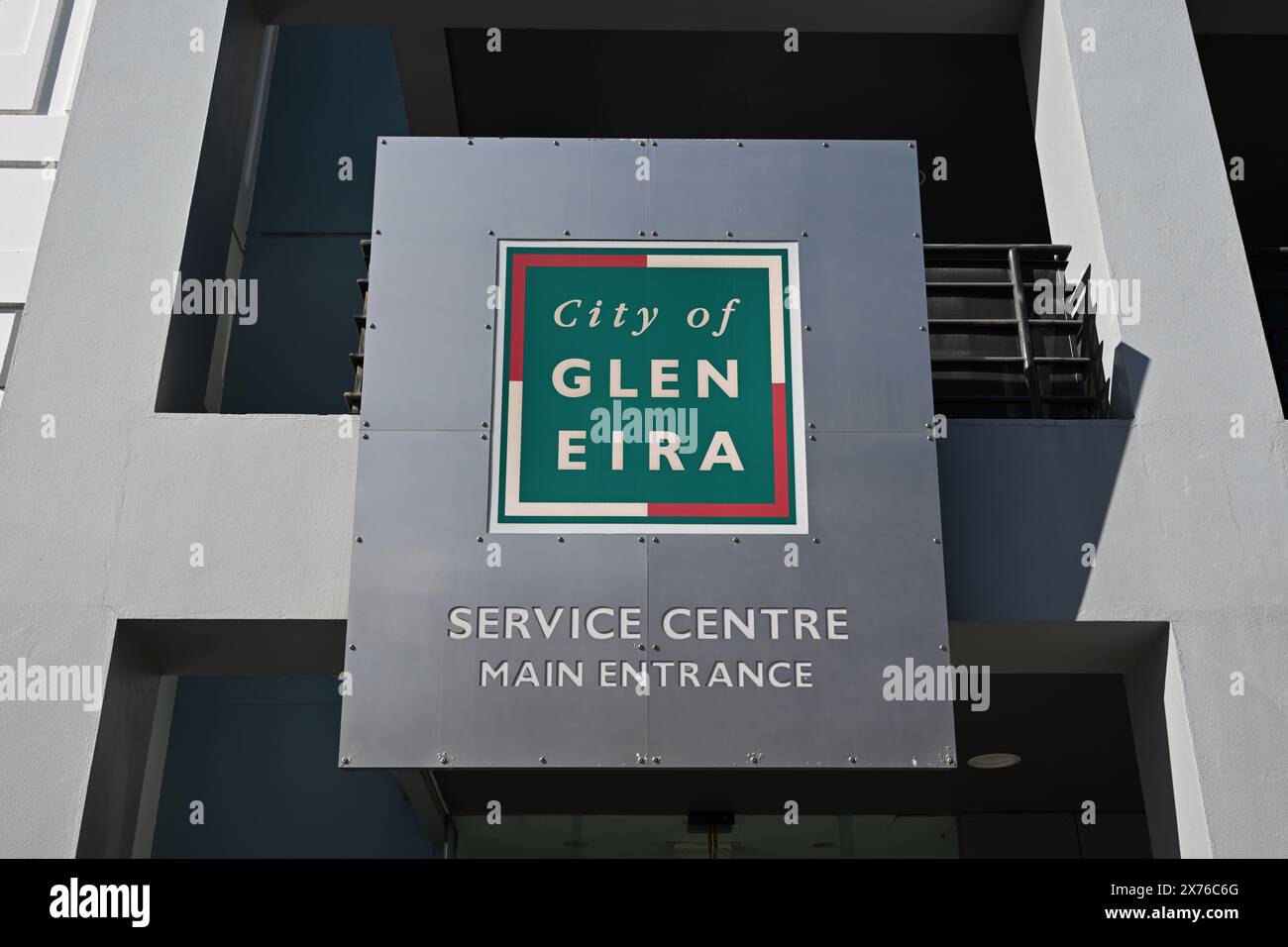 City of Glen Eira signage, featuring the local government area's logo, above the main entrance ...