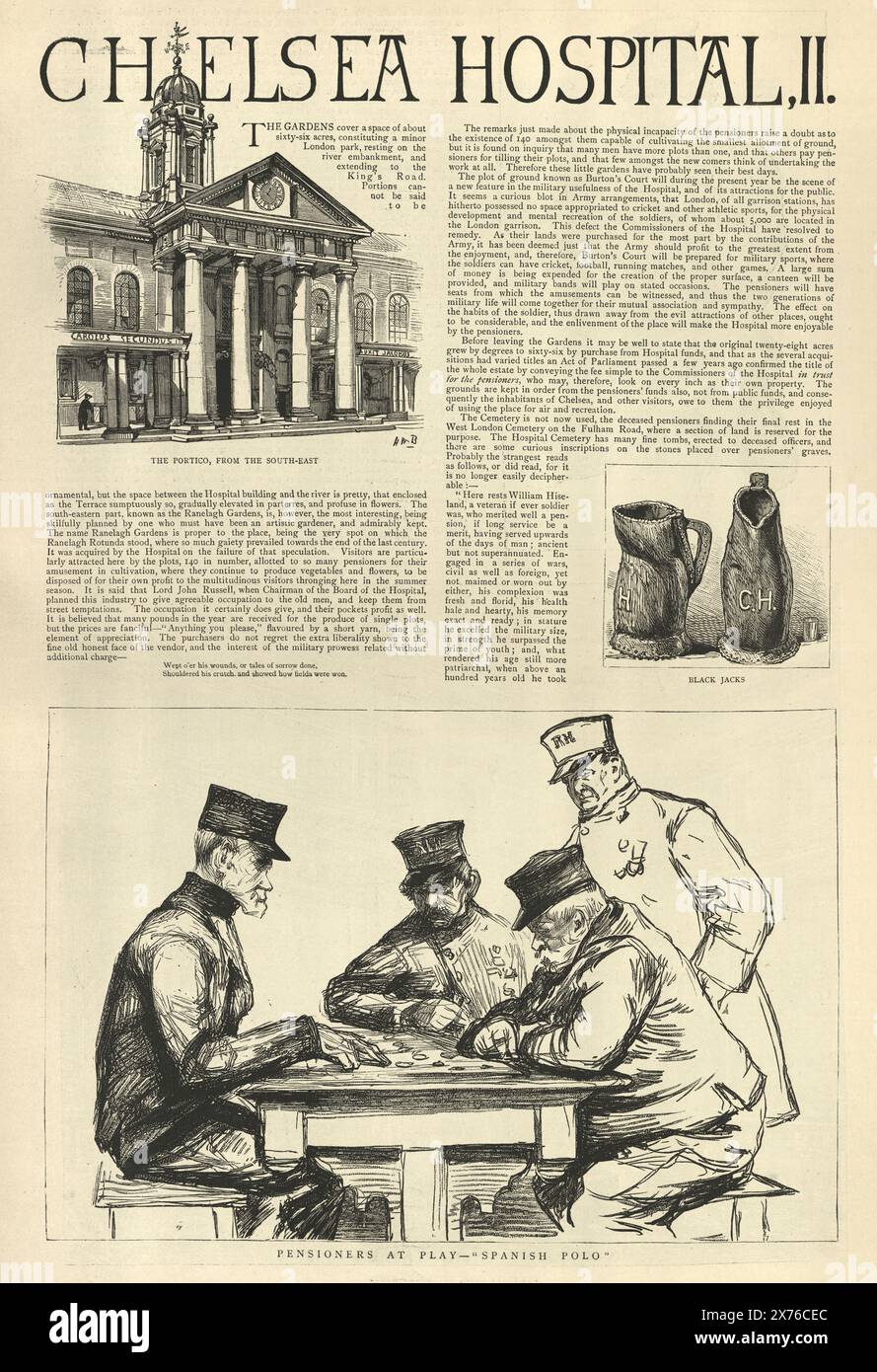 Vintage illustration Sketches in the Royal Hospital Chelsea, Pensioners ...