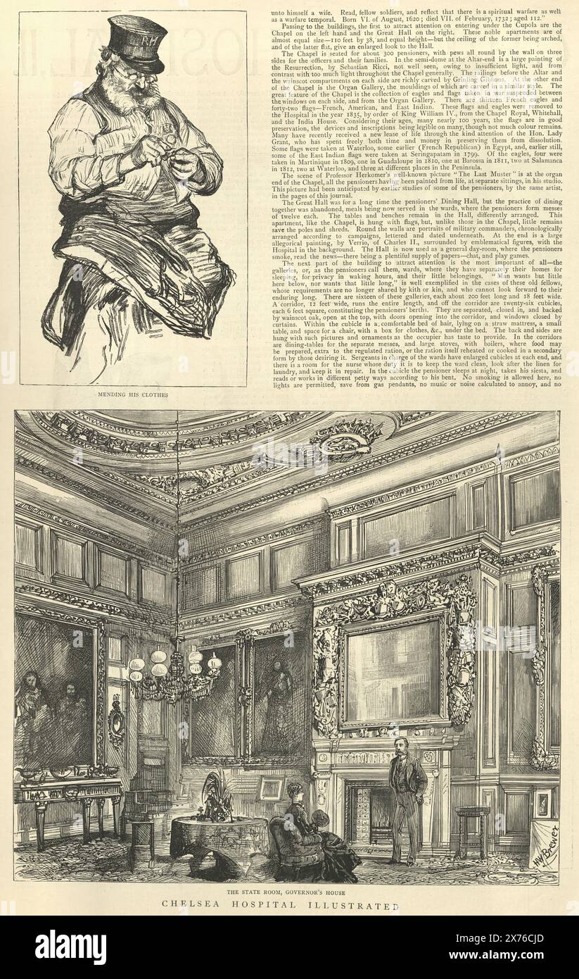 Vintage illustration Sketches in the Royal Hospital Chelsea, 1880s ...