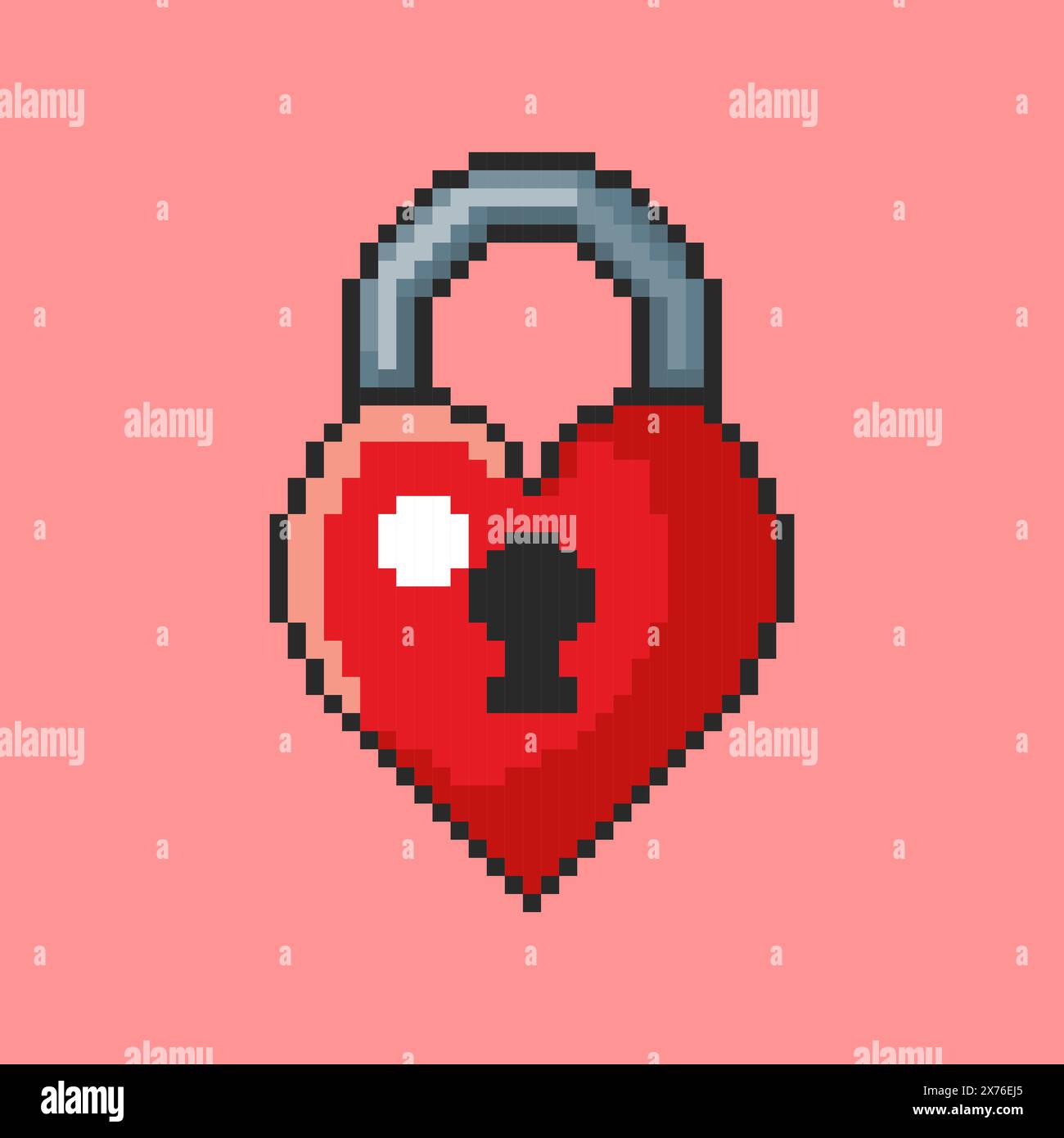 Vector Illustration of Padlock Heart with Pixel Art Design, perfect for ...