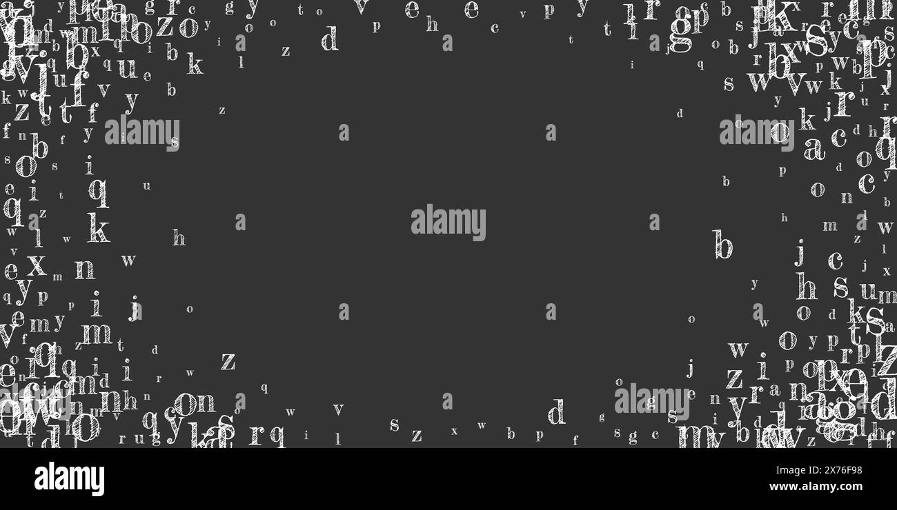 School notebook cover. White chalk floating letters of Latin alphabet ...