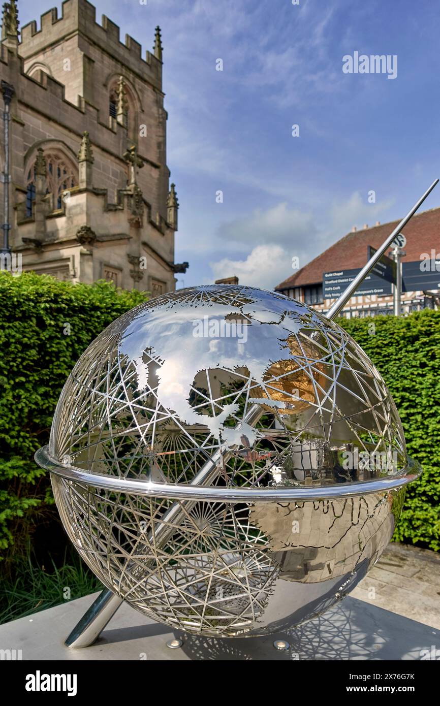 World globe with the spear through Stratford and pointing out to the ...