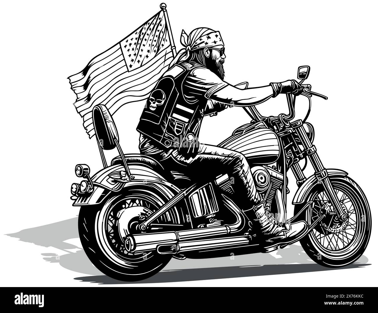 Drawing of a US Biker on a Strong Motorcycle Stock Vector Image & Art ...