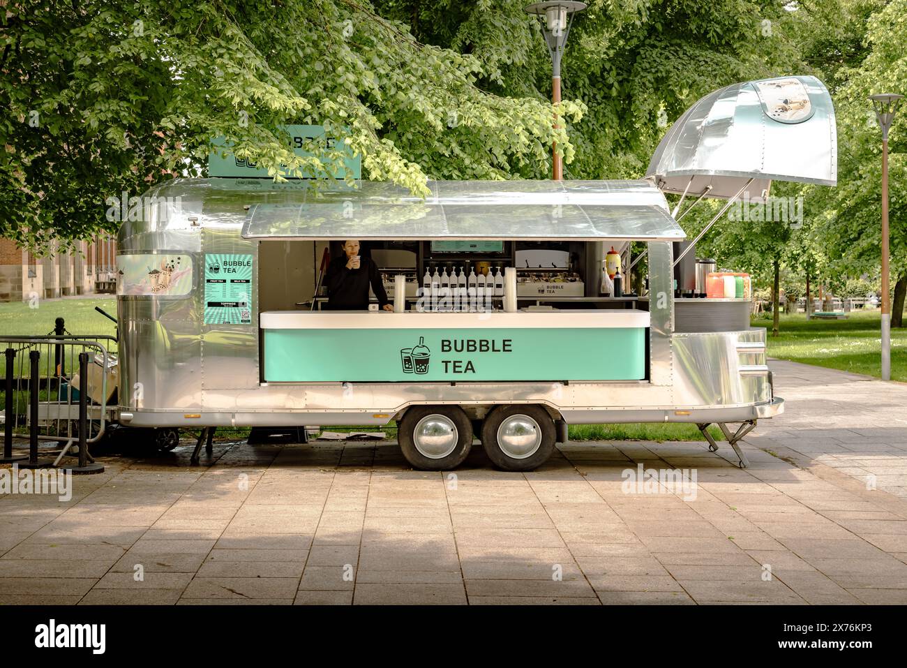 A chromed mobile catering trailer selling Bubble Tea in the grounds of ...
