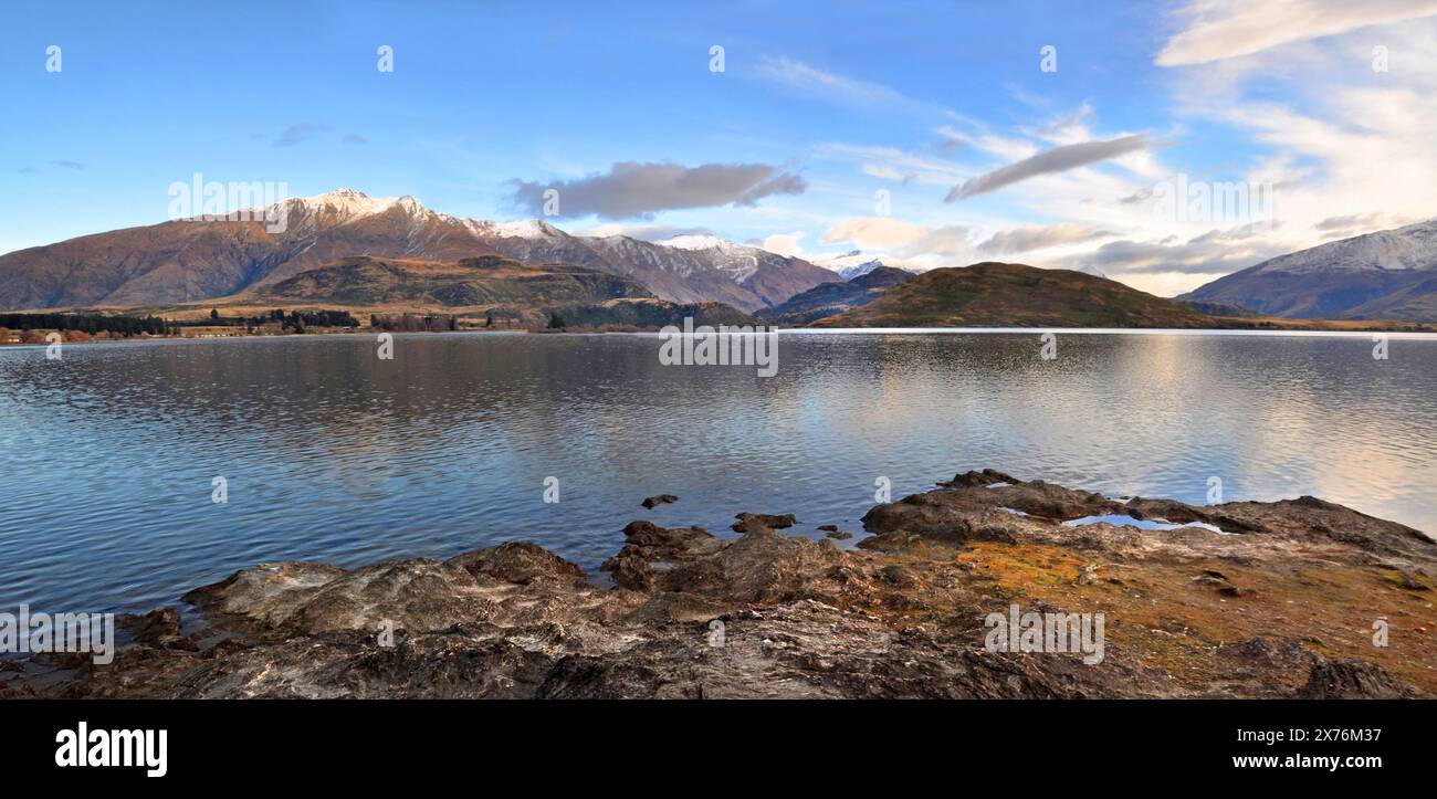 Panorama of Lake Wanaka on a Norwest Day, Central Otago, New Zea;and ...