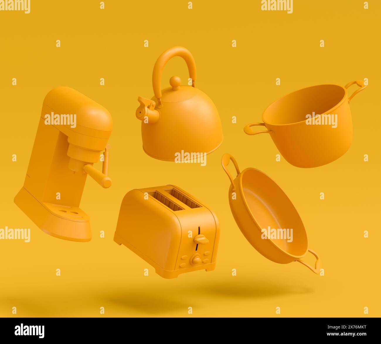 Electric kitchen appliances and utensils for making culinary on yellow ...