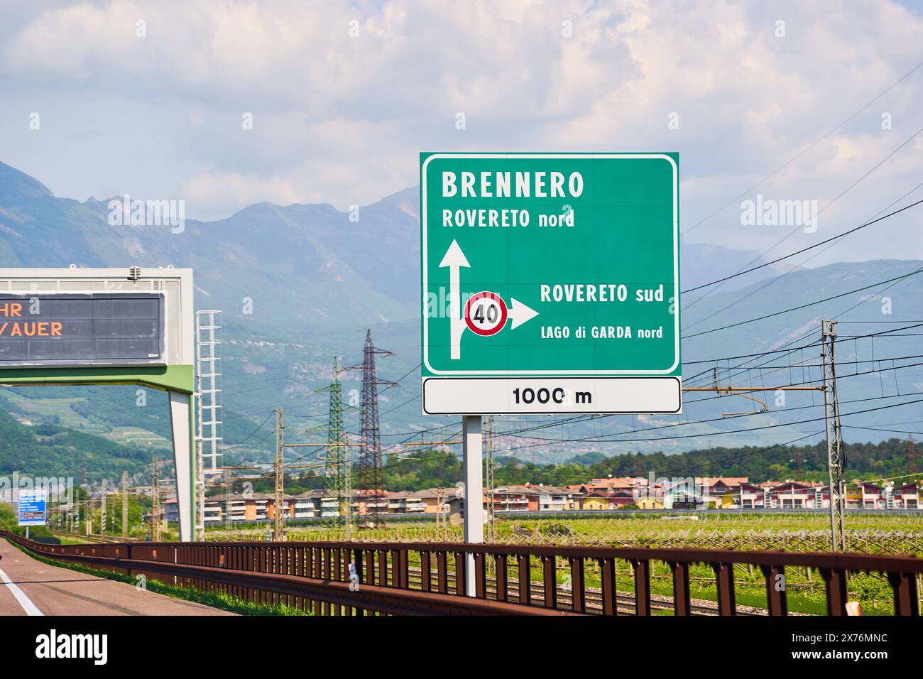 Italy - 11 May 2024: Road sign direction Brenner on the highway in ...
