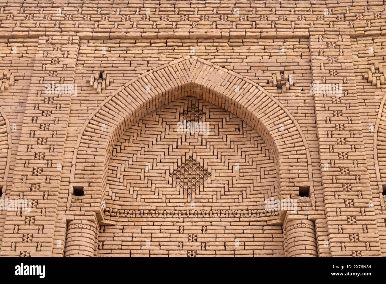 detail of brickwork, 12th century Seljuk Talkhatan Baba mosque, Merv ...