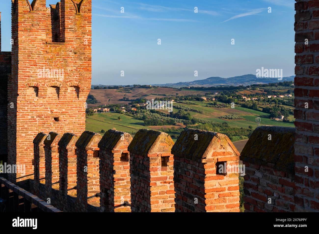 Gradara, Italy - August, 25, 2022: castle wall and countryside view ...