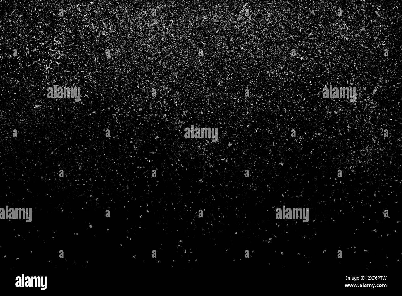 Freeze motion of white powder coming down, isolated on black, dark ...
