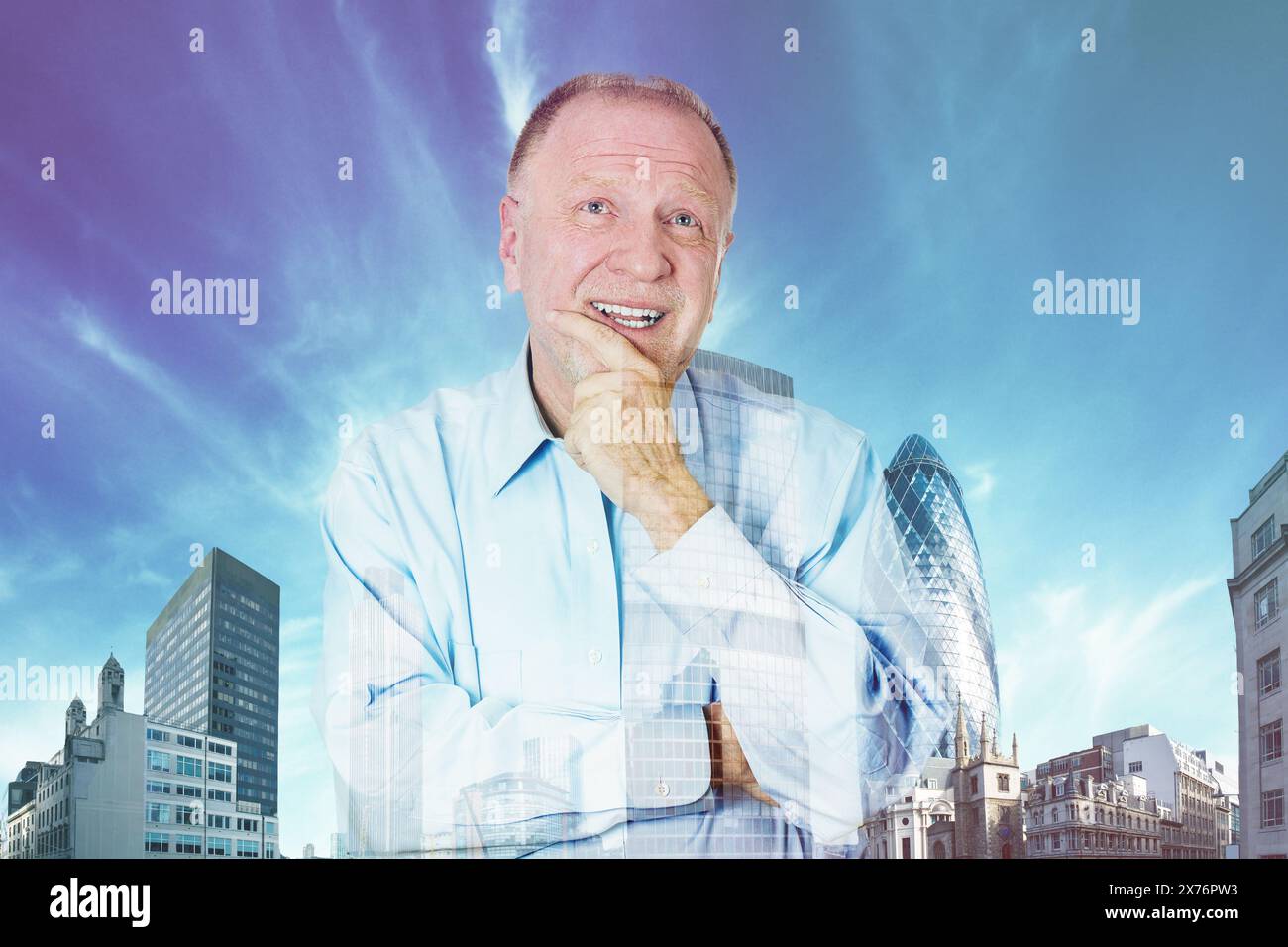 Happy smiling senior male executive on a cityscape background Stock ...