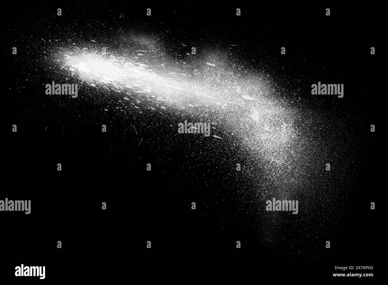 Freeze motion of white powder exploding, isolated on black, dark ...