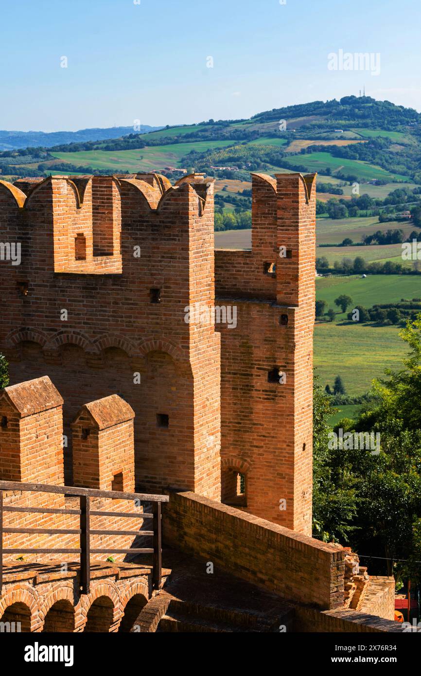 Gradara, Italy - August, 25, 2022: brick tower at Gradara Castle Stock ...