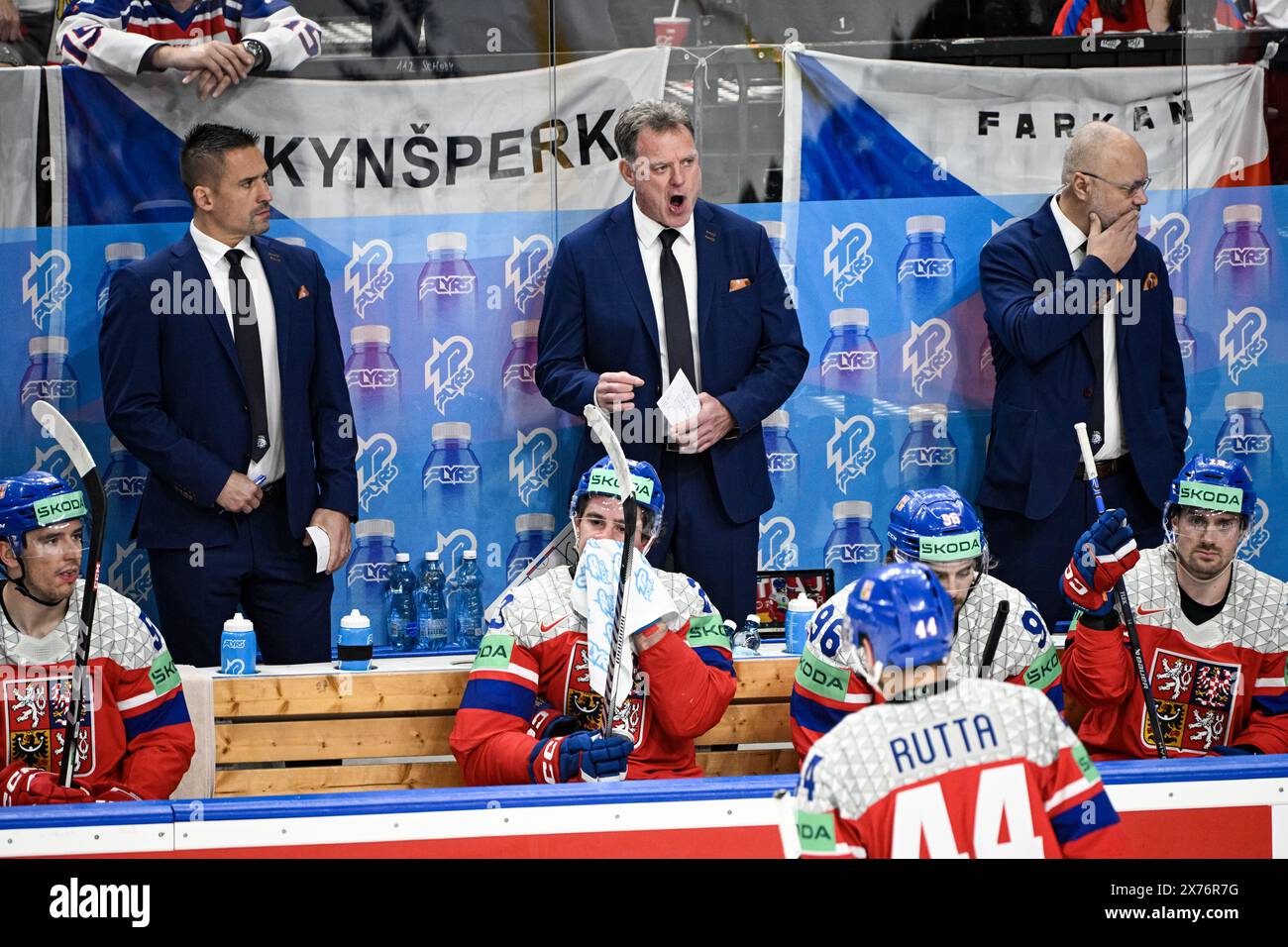 (L-R) Coach assistant Tomas Plekanec, Czech team coach Radim Rulik and ...