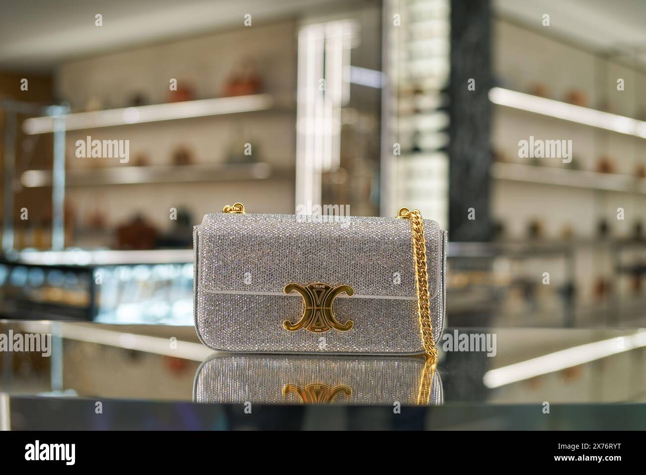 HONG KONG, CHINA - DECEMBER 05, 2023: close up shot of a bag displayed ...