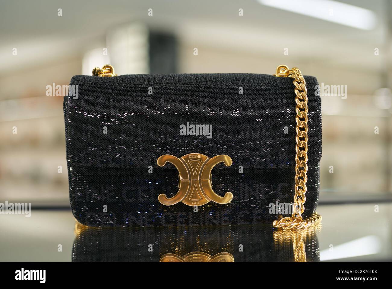 HONG KONG, CHINA - DECEMBER 05, 2023: close up shot of a bag displayed ...