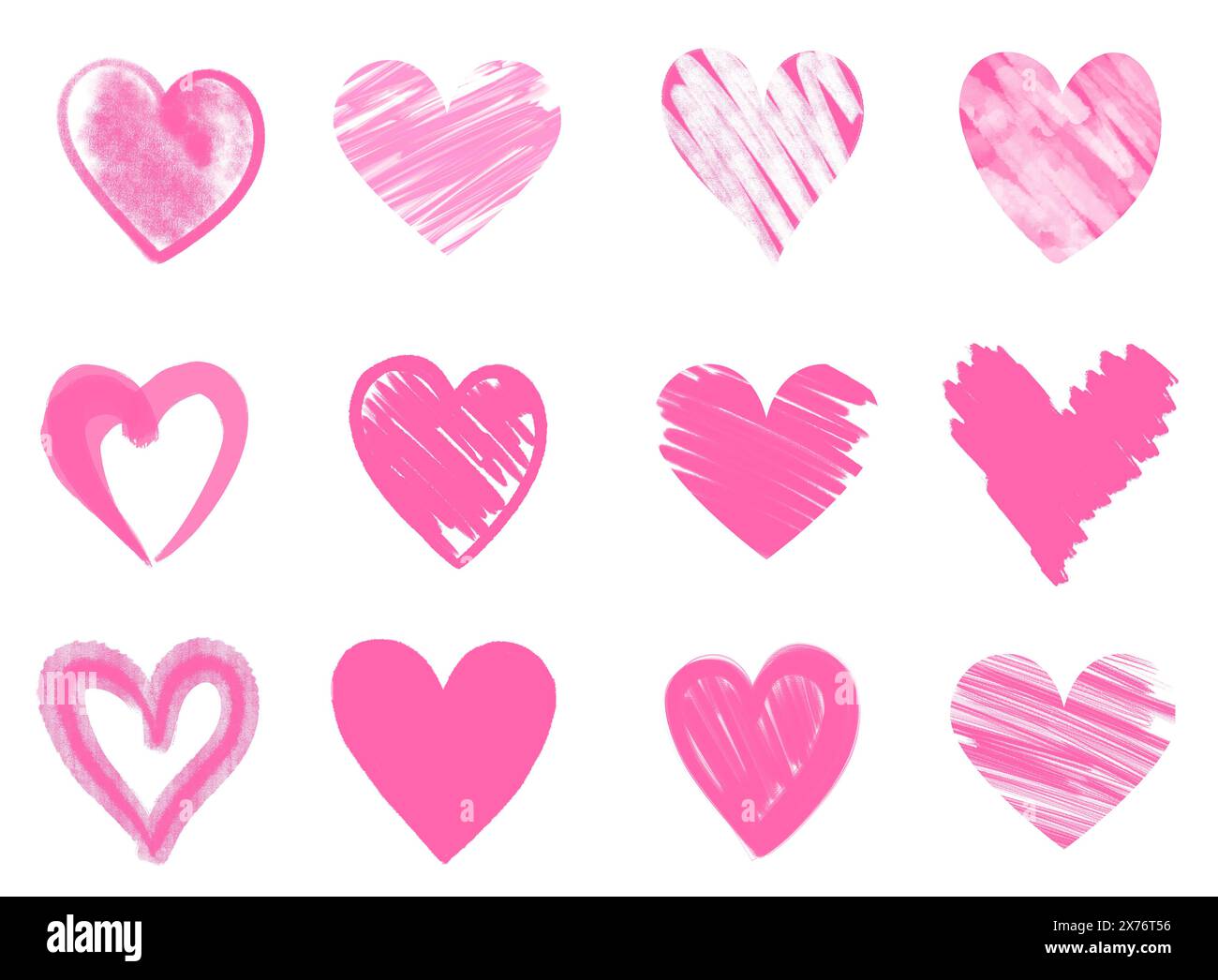Set of different pink hearts on white background Stock Photo - Alamy