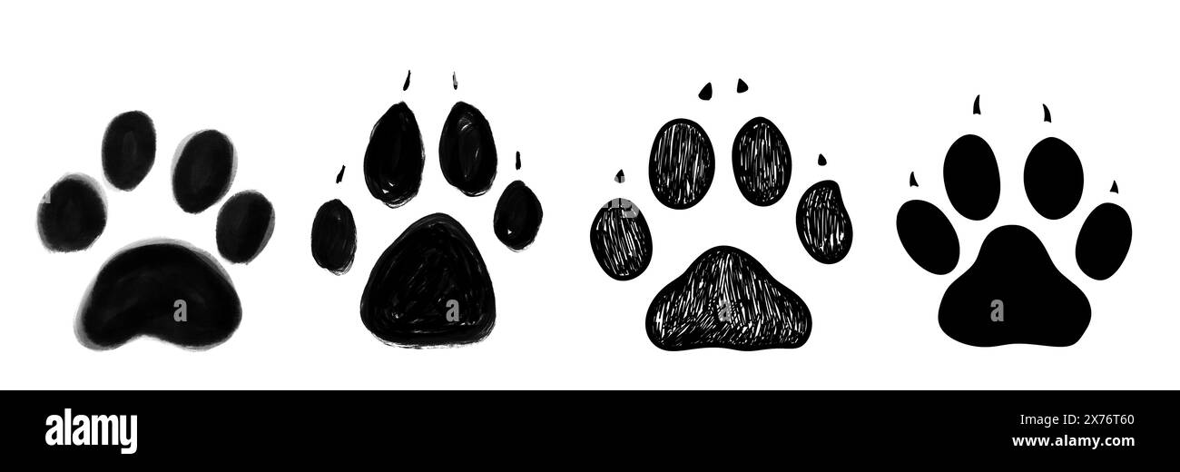 Different dog paw prints on white background, illustration Stock Photo ...
