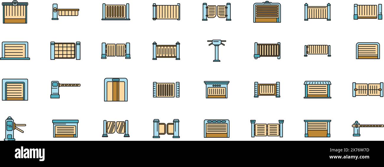 Automatic gate icons set outline vector. Electric door. Garage rolling ...