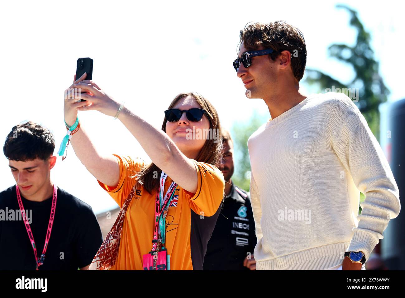 George Russell (GBR) Mercedes AMG F1 with fan. Formula 1 World ... George Russell (GBR) Mercedes AMG F1 with fan. Formula 1 World ...