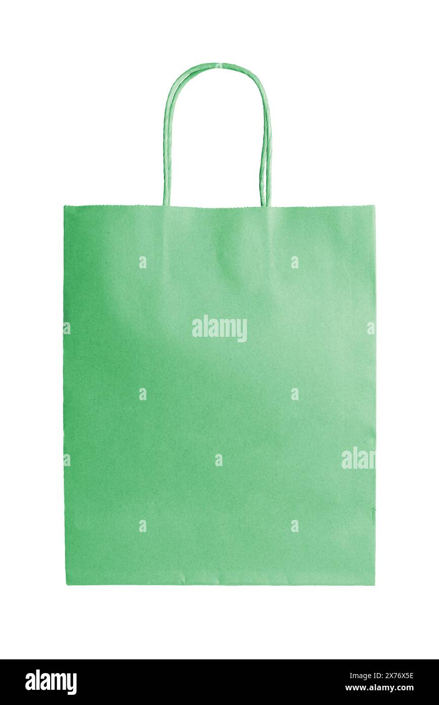 Blank green craft paper bag for food packaging isolated on white ...
