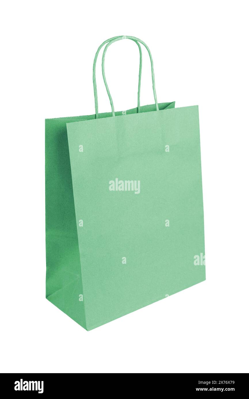 Blank green craft paper bag for food packaging isolated on white ...