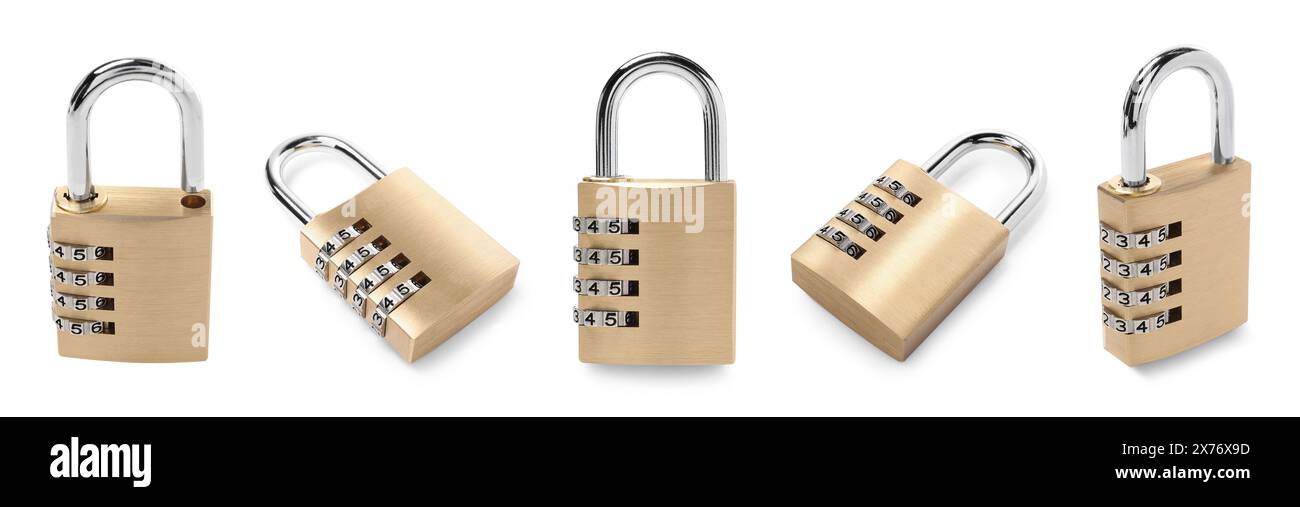 Steel combination padlock isolated on white, different sides. Set Stock ...
