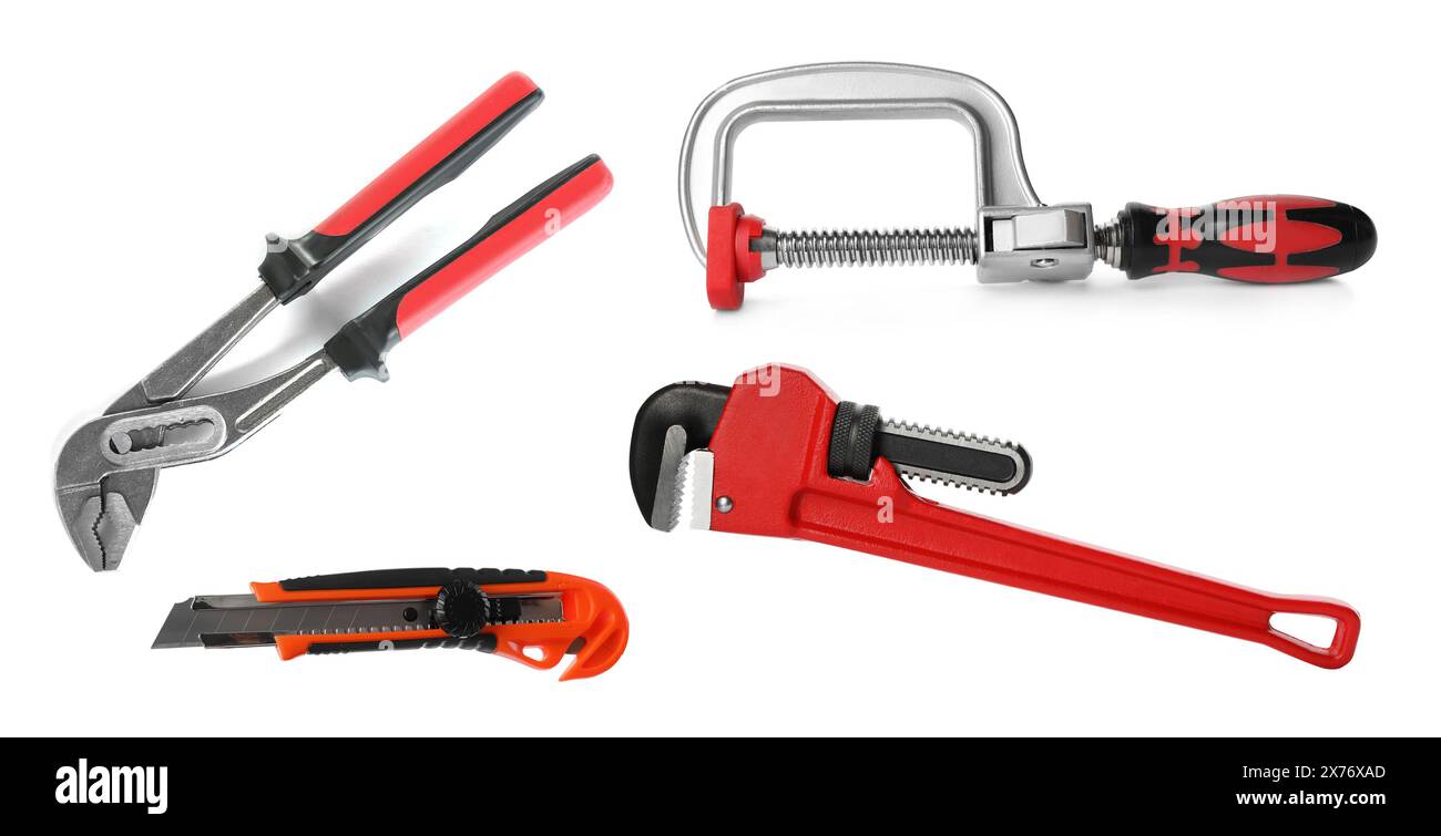 Different construction tools isolated on white, set Stock Photo - Alamy