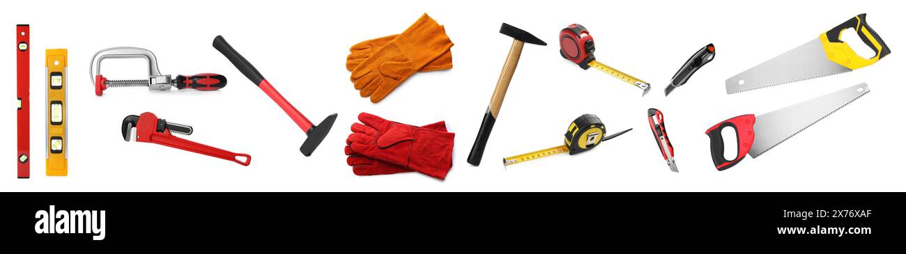 Different construction tools isolated on white, set Stock Photo - Alamy