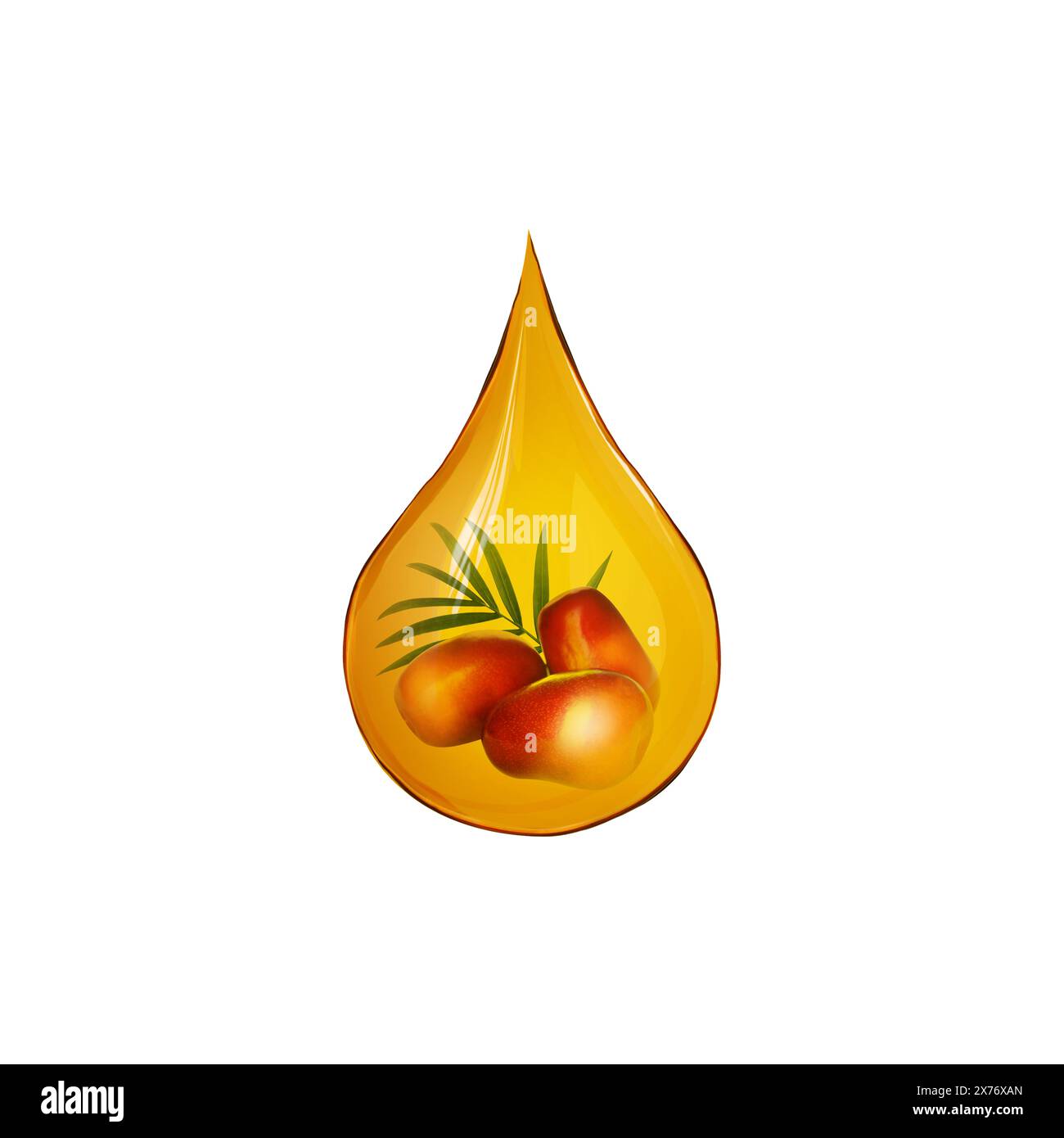 Cooking oil drop with palm leaf and fruits isolated on white Stock ...