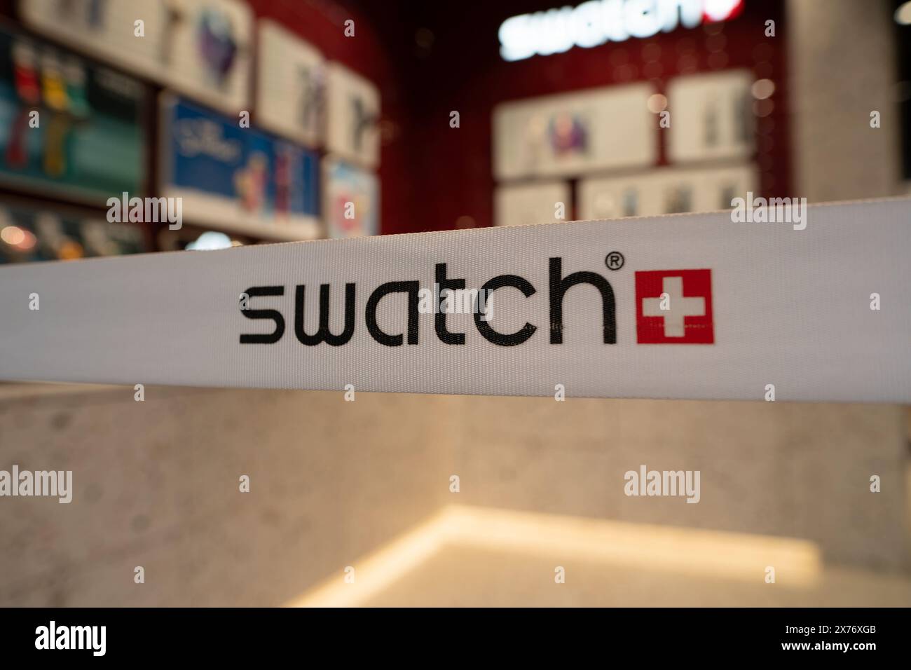 HONG KONG, CHINA - DECEMBER 06, 2023: Swatch sign as seen at a store in ...